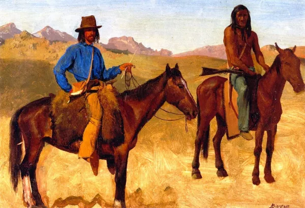 Trapper and Indian Guide on Horseback by Albert Bierstadt Oil Painting ...