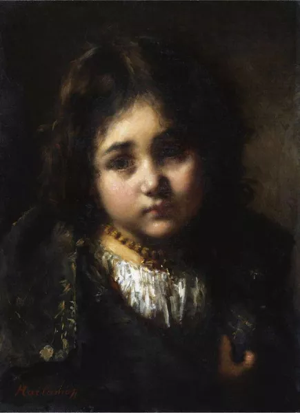 Portrait of a Young Girl by Alexei Harlamoff Oil Painting Reproduction ...