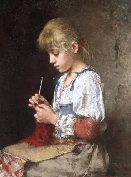 Portrait of a Young Girl by Alexei Harlamoff Oil Painting Reproduction ...