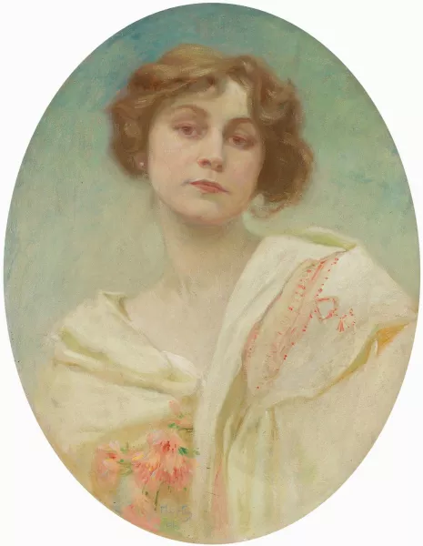 Portrait of a young woman in folk costume by Alphonse Mucha Oil ...