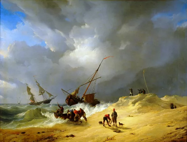 Coastal Scene with Fishing Boat by Andreas Achenbach Oil Painting ...