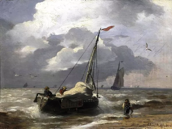 Fishermen Returning by Andreas Achenbach Oil Painting Reproduction For ...