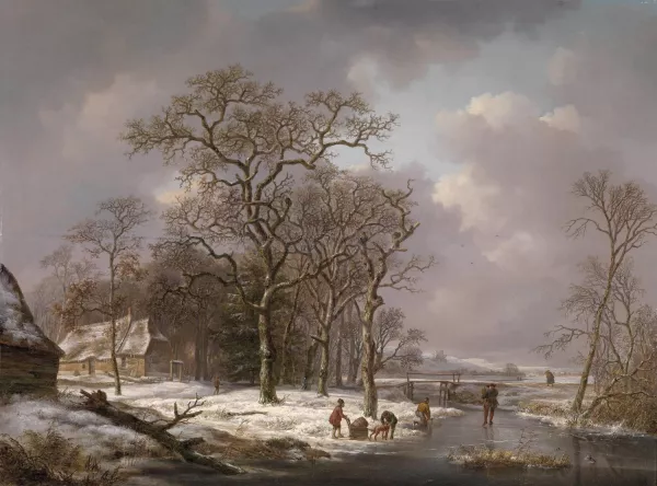 Figures In A Winter Landscape by Andreas Schelfhout Oil Painting ...