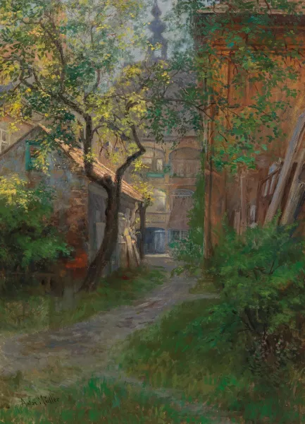Ulrichshof in the Josefstadt district by Anton Muller Oil Painting ...