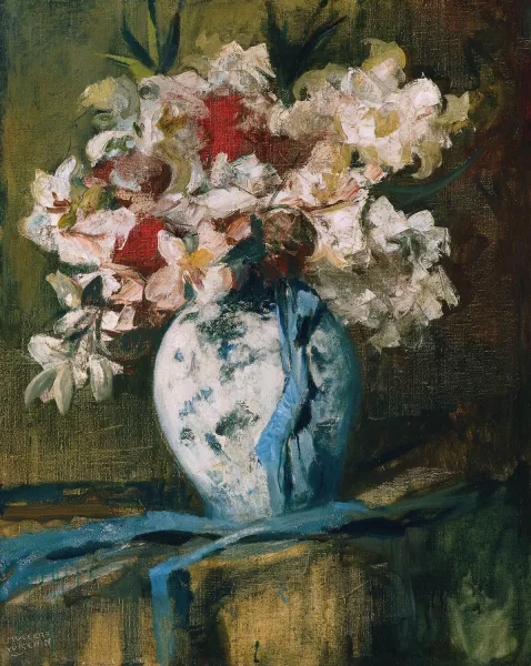 Rosenstraus in weiser Vase by Anton Muller-Wischin Oil Painting ...