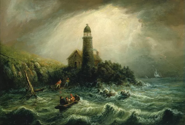 Sea View Of Cape Poge Lighthouse by Charles Hubbard Oil Painting ...
