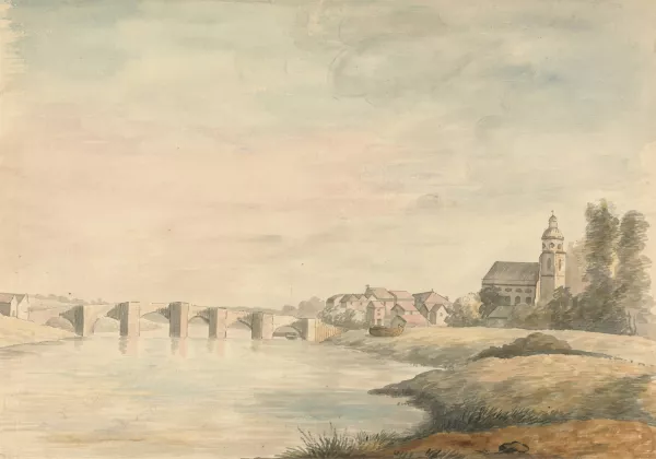 River Landscape with Bridge by Edward Francis Burney Oil Painting ...