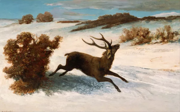 Deer Running in the Snow by Gustave Courbet Oil Painting Reproduction ...