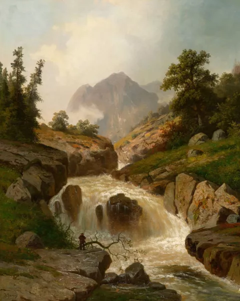 The Rippling River by Hermann Ottomar Herzog Oil Painting Reproduction ...