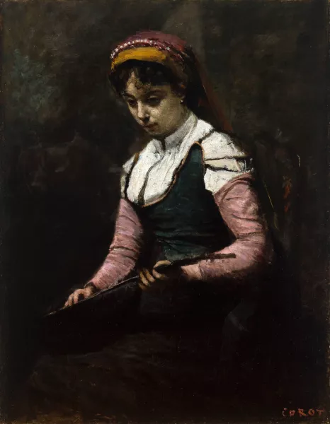 Girl with Mandolin by Jean-Baptiste-Camille Corot Oil Painting ...