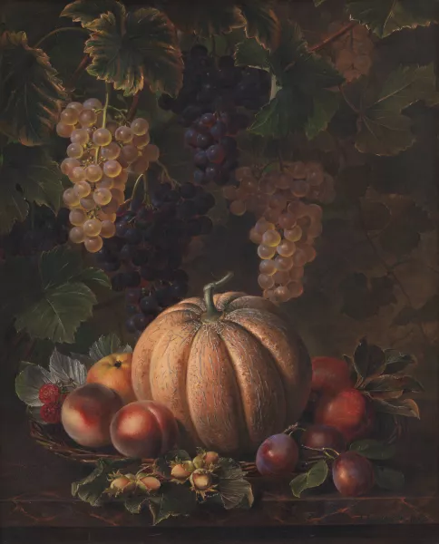 Various Fruits, Including Melon And Grapes by Johan Laurentz Jensen Oil ...