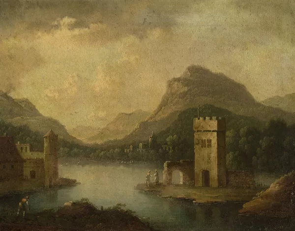 Romantic landscape with architecture by Johann Christoph Von Bemmel Oil ...