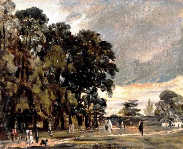Landscape Sudy: Figures by a Clump of Trees by John Constable Oil ...