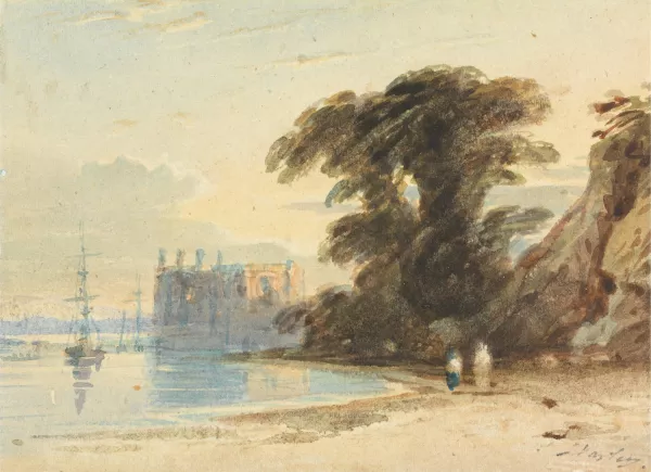 River Landscape with Figures by John Varley Oil Painting Reproduction ...