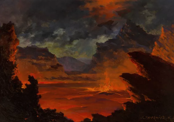 Kilauea at Night by Jules Tavernier Oil Painting Reproduction For Sale ...