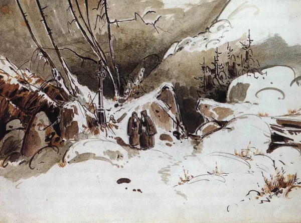 Alpine Pass in Winter with Monks by Karl Blechen Oil Painting ...