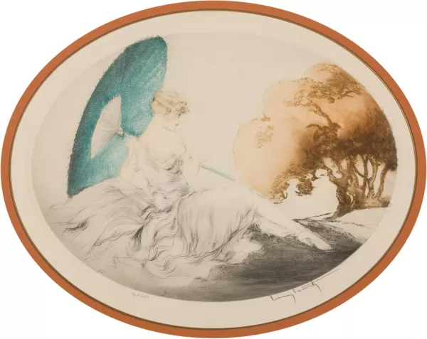 Woman Reclining with Parasol by Louis Icart Oil Painting Reproduction ...