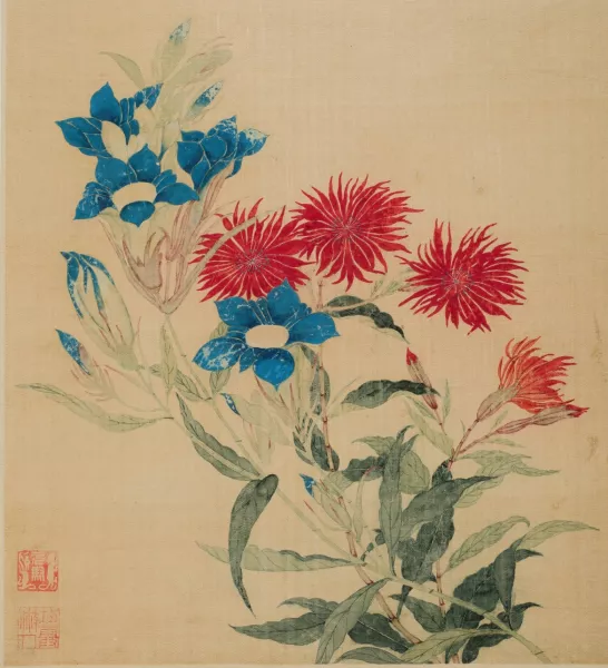 Blue Gentiana and Red Lychnis by Ma Yuanyu Oil Painting Reproduction ...
