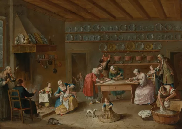 Interior Of A Kitchen by Master Of The Ridotto Oil Painting ...