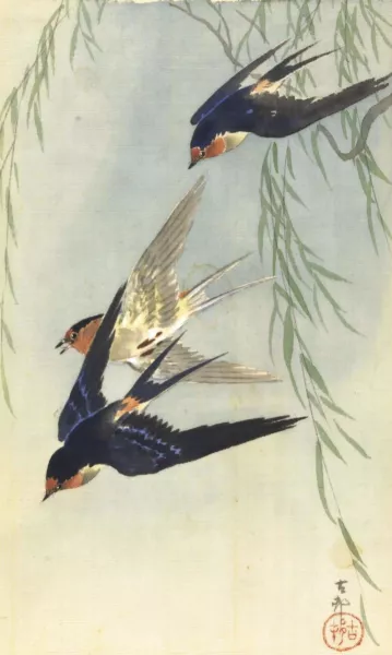 Three birds in full flight by Ohara Koson Oil Painting Reproduction For ...