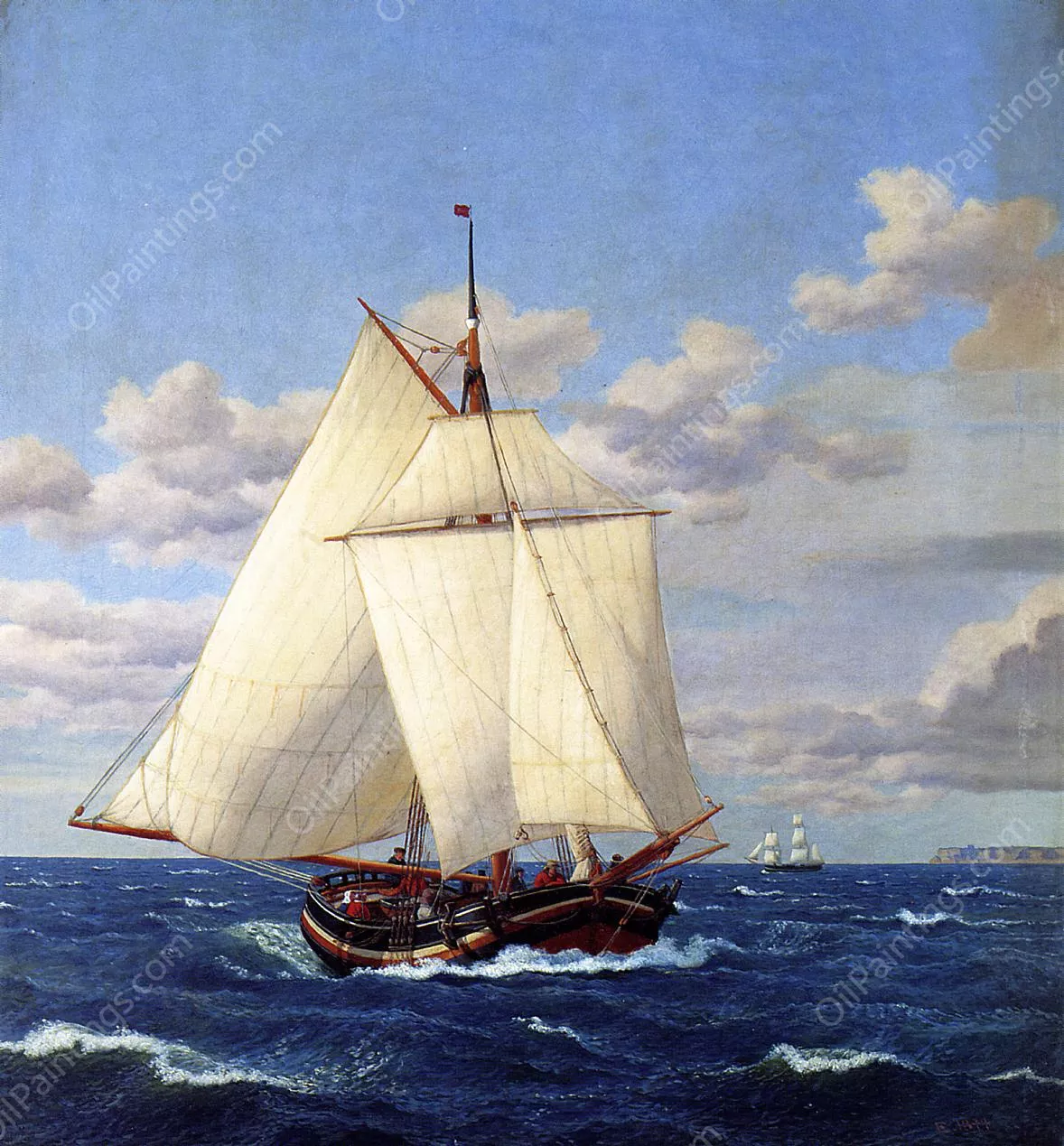 A Danish Yacht Passing Stevens, Christoffer Wilhelm Eckersberg - Oil ...