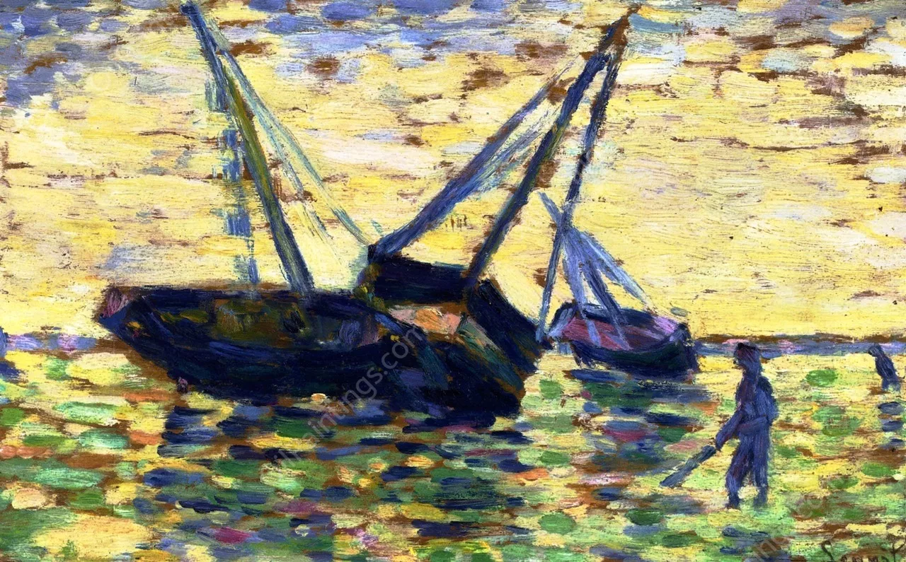 Three Boats in a Seascape, Georges Seurat - Oil Paintings