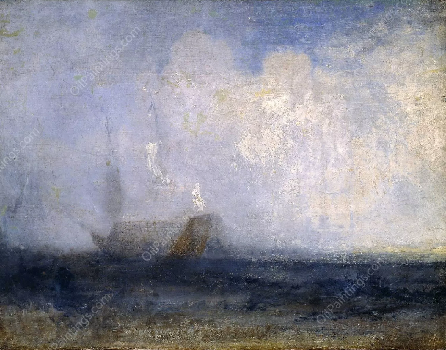 Seascape with a Sailing Boat and a Ship, Joseph Mallord William Turner ...