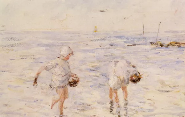 Gathering Shells at the Beach by Robert Gemmell Hutchison Oil Painting ...