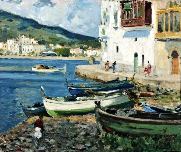 Barcas de Cadaques by Segundo Matilla Marina Oil Painting Reproduction ...