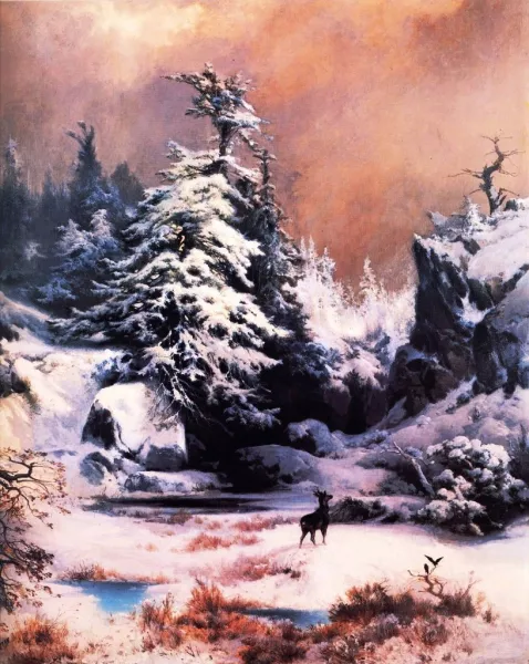 Winter in the Rockies by Thomas Moran Oil Painting Reproduction For ...