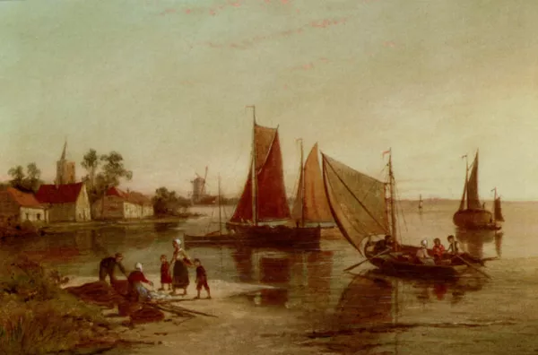 Dutch Fisherfolk Sorting The Catch by William Raymond Dommersen Oil ...